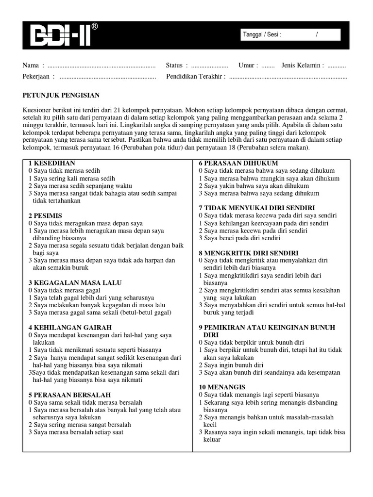 Bdi-Ii | PDF | Pengembangan Diri