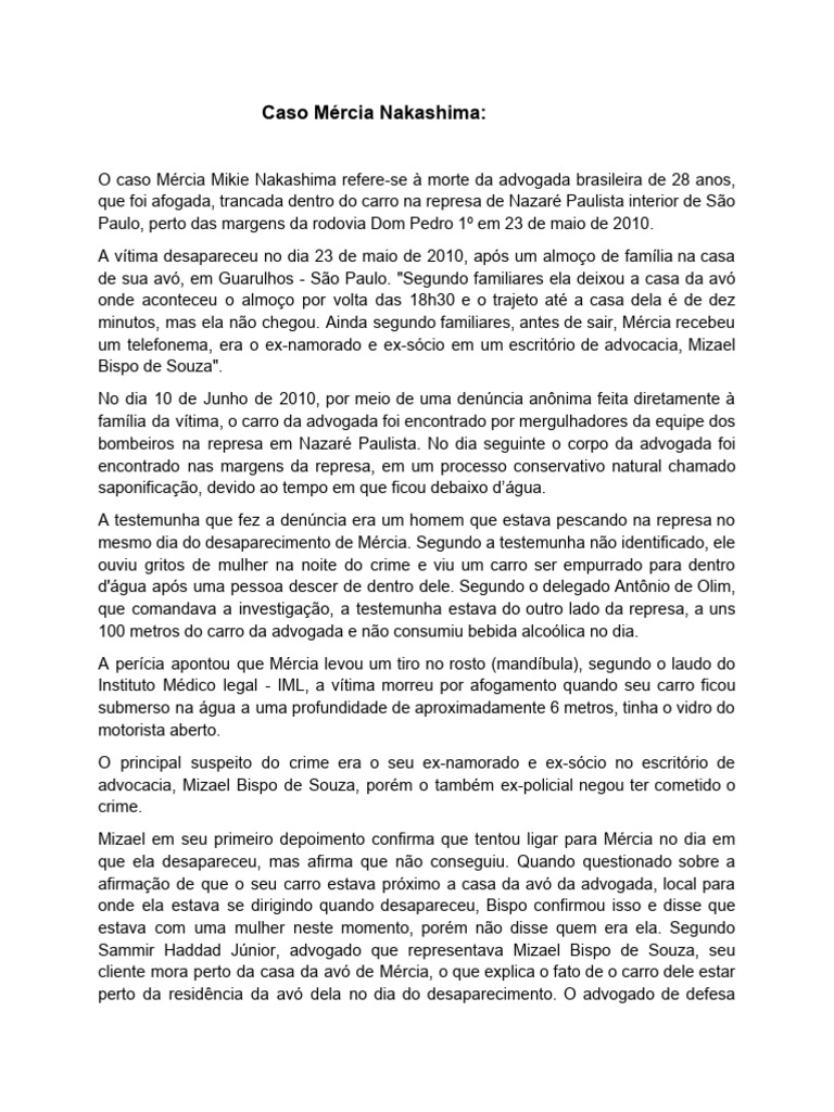 Caso Mércia Nakashima: Crime e Julgamento | PDF | Advogado | Crimes