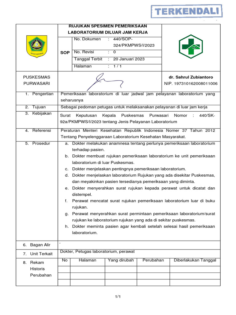 C5. Rujukan Spesimen Pemeriksaan Laboratorium Diluar Jam Kerja | PDF ...