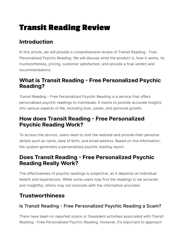 Transit Reading Review | PDF | Pricing | Psychic
