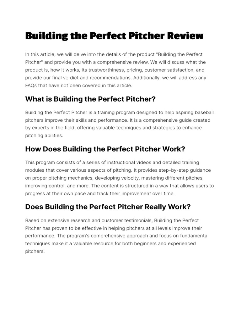 Building The Perfect Pitcher Review | PDF | Pitcher