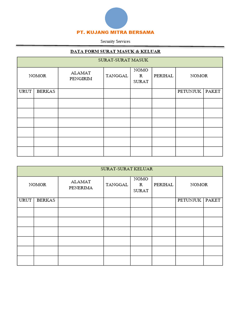 Form Data Surat Masuk & Keluar KMB | PDF