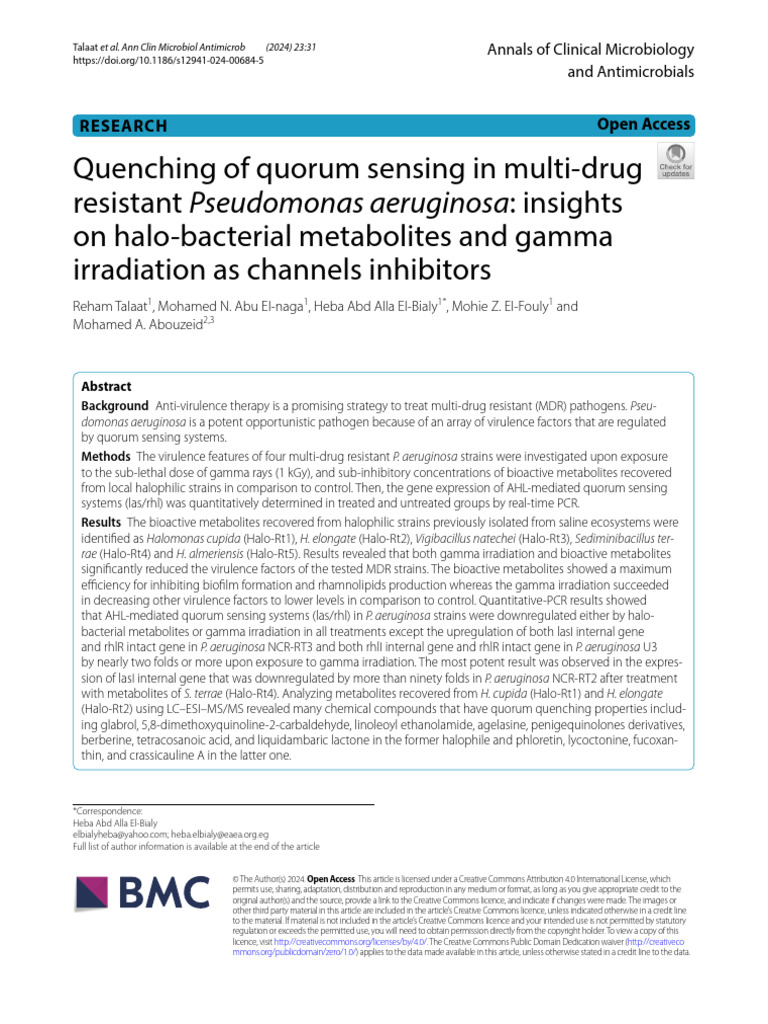 Quenching of Quorum Sensing in Multi-Drug Resistant Pseudomonas ...
