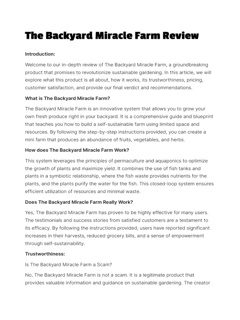 The Backyard Miracle Farm Review | PDF | Permaculture | Aquaponics