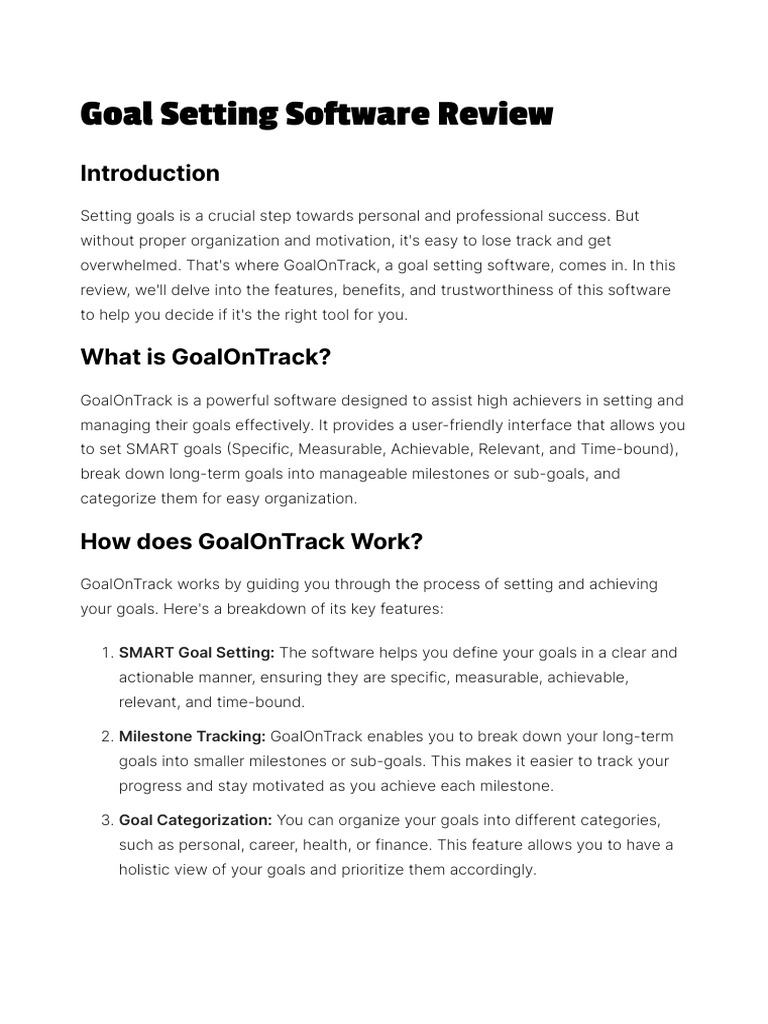 Goal Setting Software Review | PDF | Goal | Goal Setting
