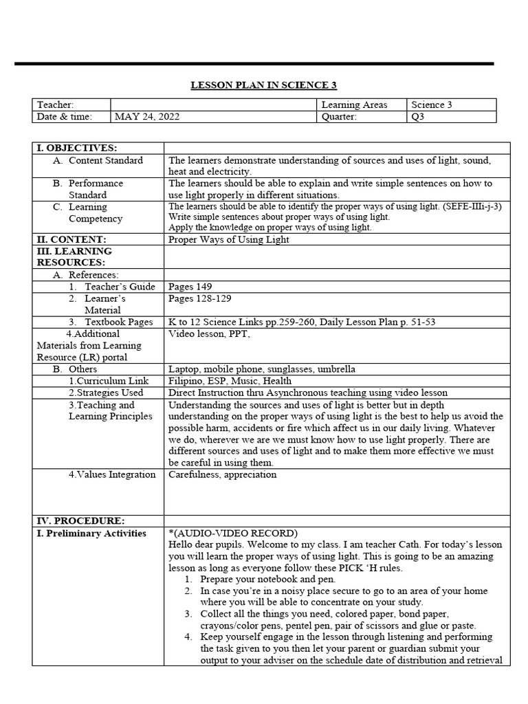 COT LP-IN-SCIENCE-3 For 2023-2024 | PDF | Sunglasses | Learning