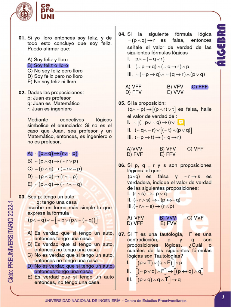 Material Estudio Pre 2022-1 | PDF | Proposición | Verdad