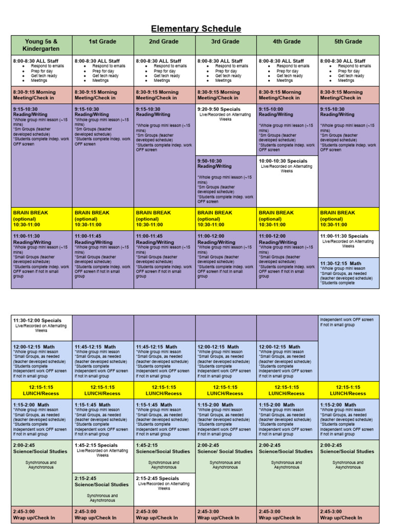 Fall 2030 Virtual Schedule-Elementary School | Download Free PDF ...