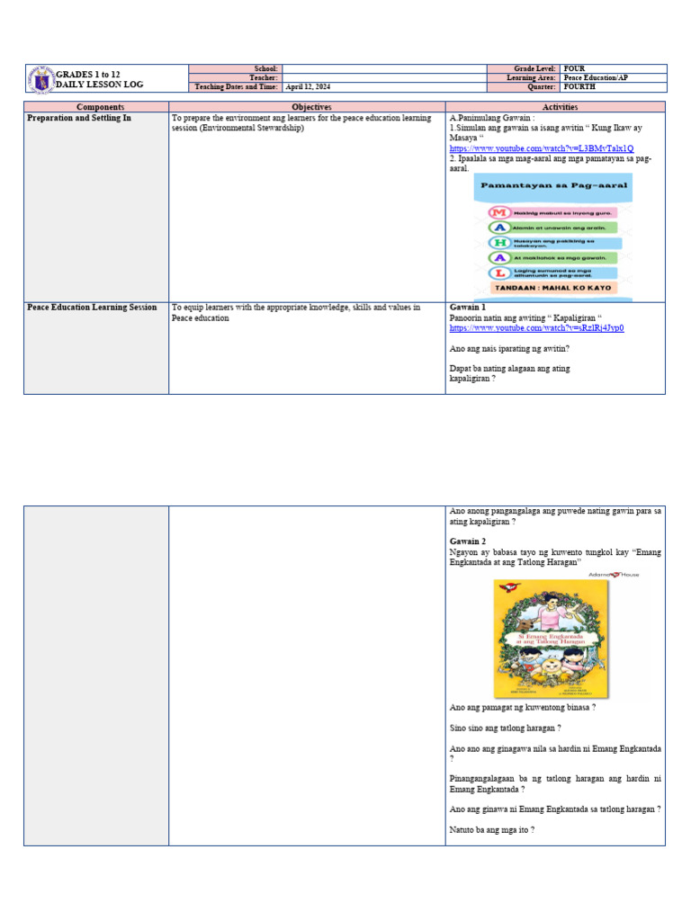 Q4-W2-AP 4-CATCH-UP FRIDAY-PEACE-EDUCATION | PDF