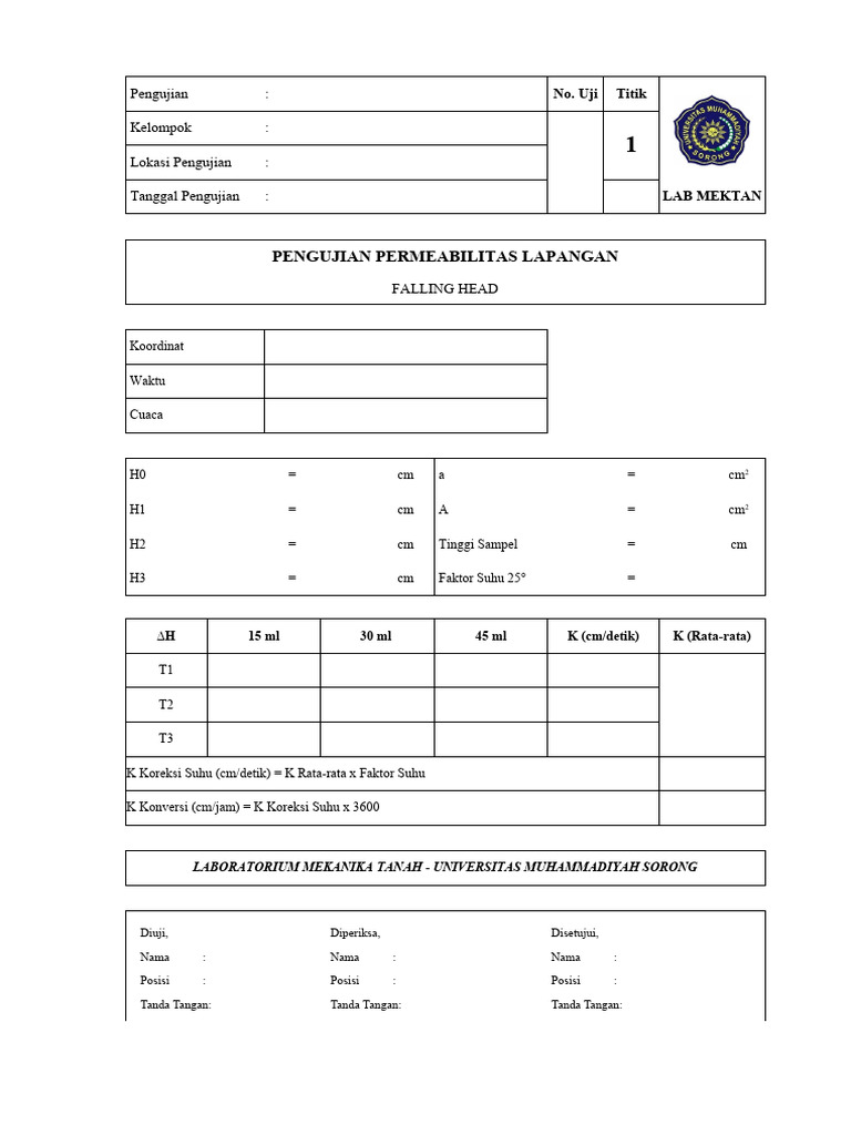 Uji Permeabilitas Lapangan di Lab Mektan | PDF