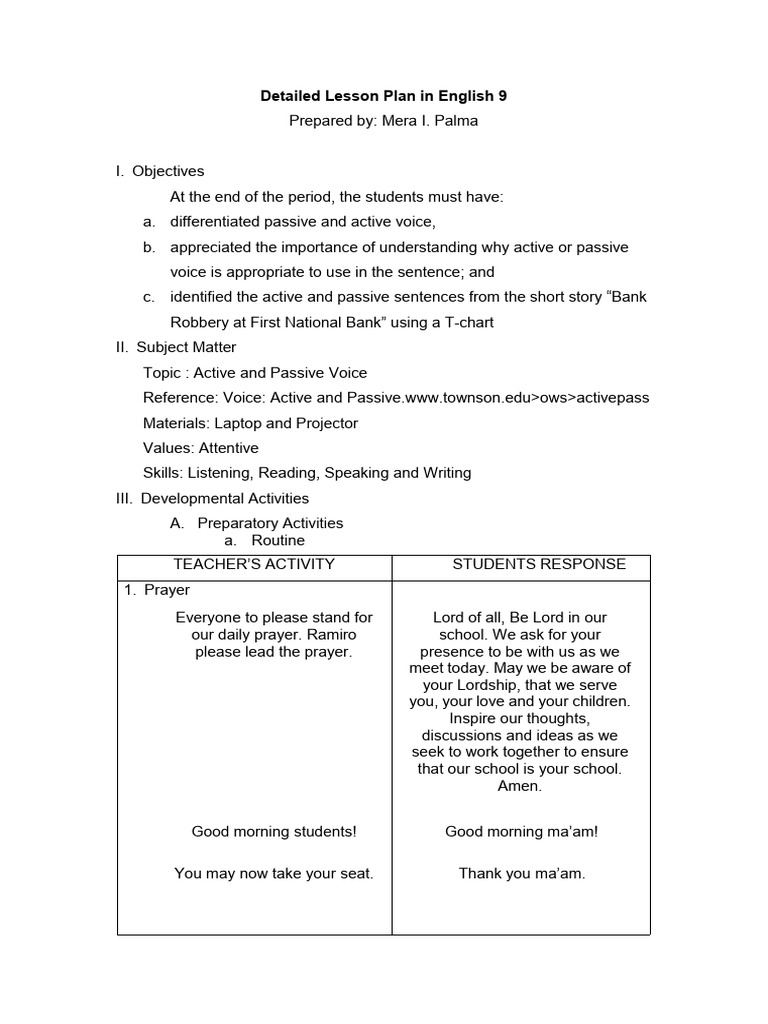 Detailed Lesson Plan in English 9 Final | PDF | Subject (Grammar) | Verb
