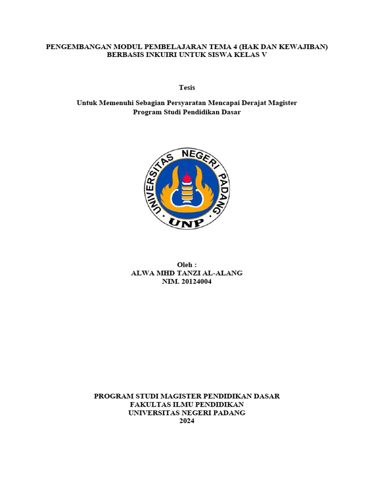 Cover Tesis Unp | PDF | Karier & Perkembangan