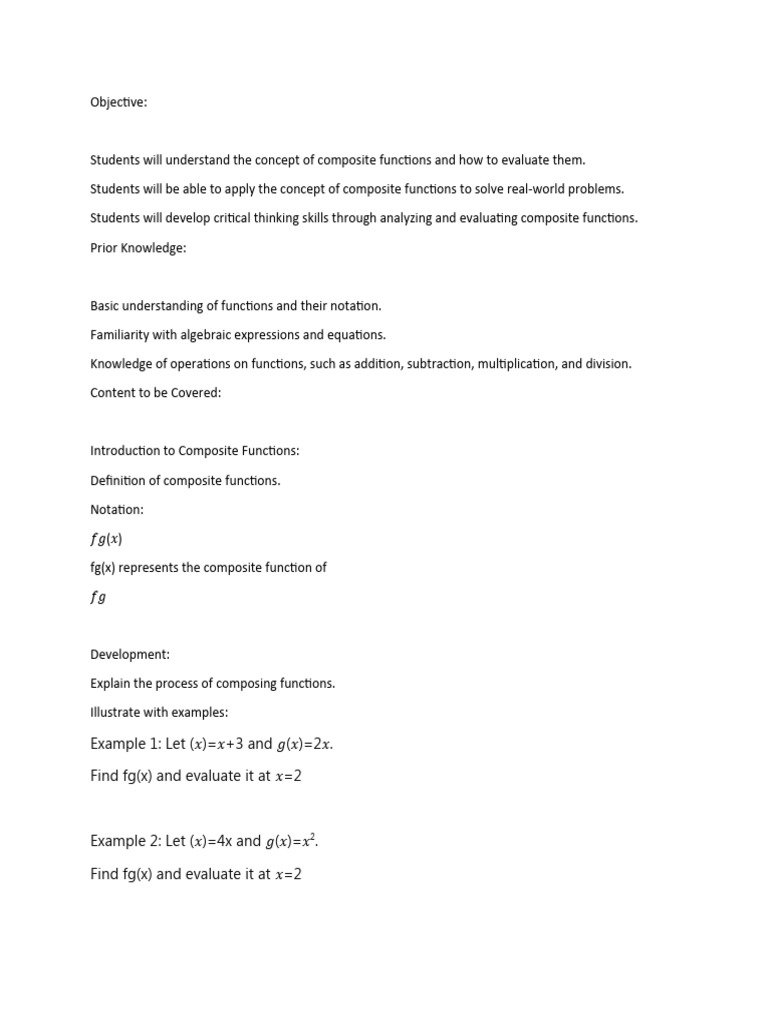 Evaluating Composite Functions Pdf Function Mathematics