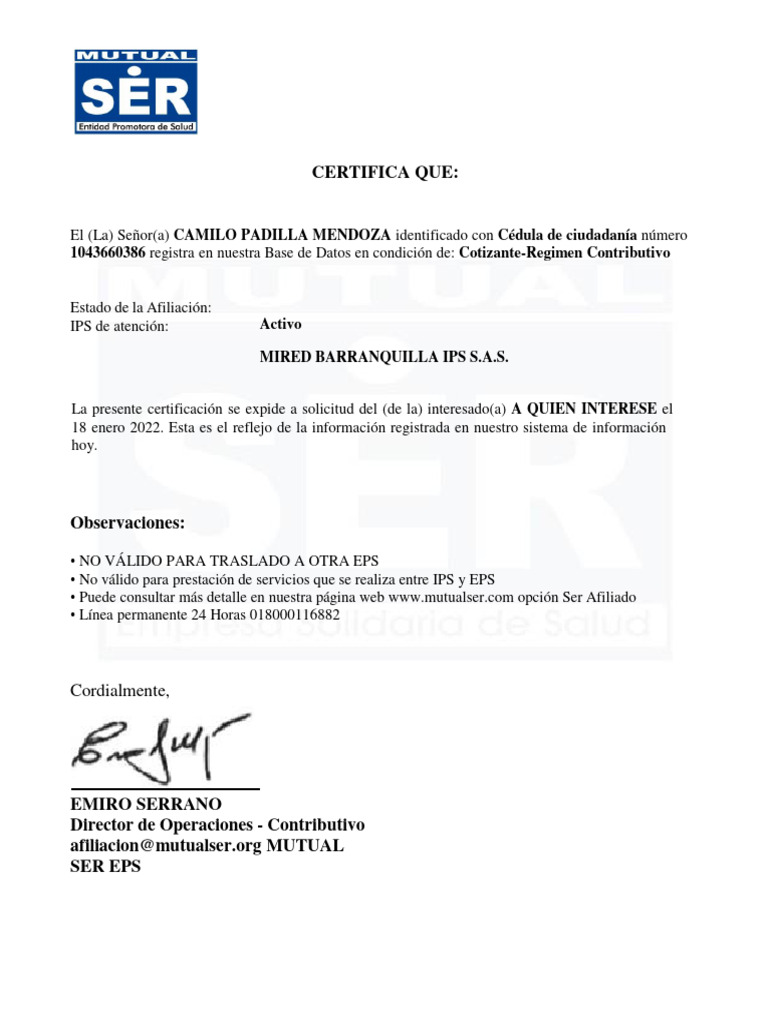 Formato Afiliacion Mutual Ser Eps | PDF | Negocios | Finanzas y dinero