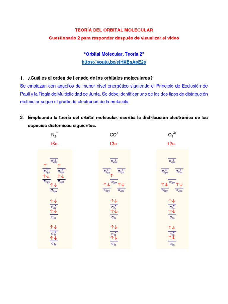 Orbital Molecular. Ejercicios | Descargar gratis PDF | Enlace químico | Orbital Molecular