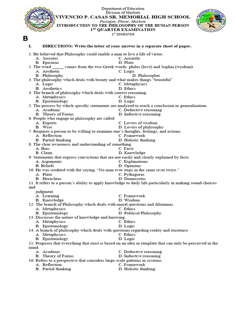 Set B | PDF | Reason | Epistemology