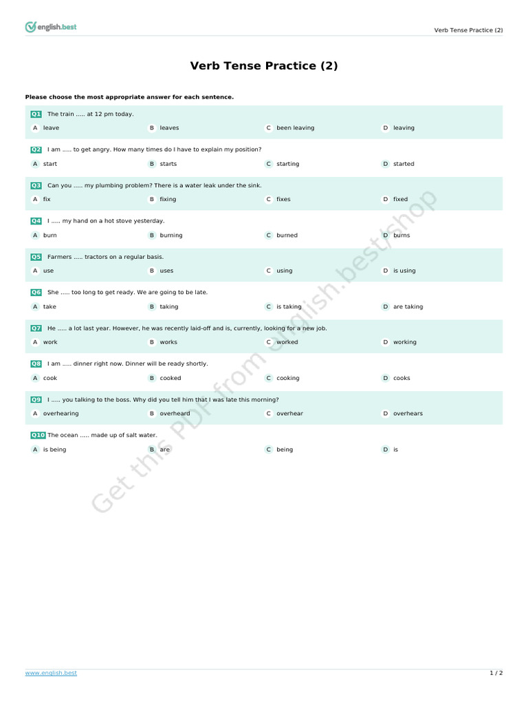 Verb Tense Practice | PDF | Language Mechanics | Linguistics