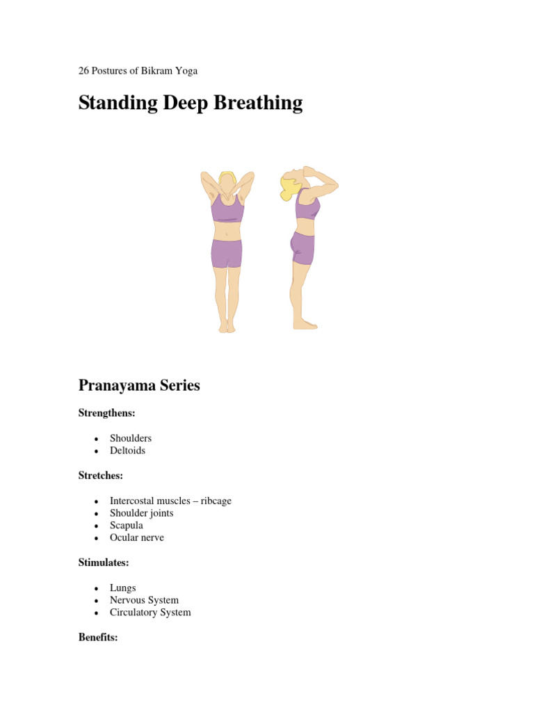 26 Essential Bikram Yoga Postures | PDF | Abdomen | Breathing