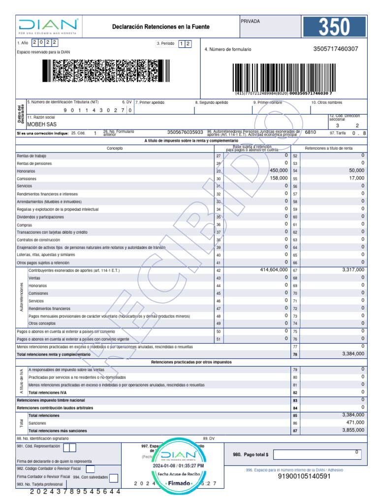 Datos Del Declarante: Privada | PDF | Impuestos | Economias