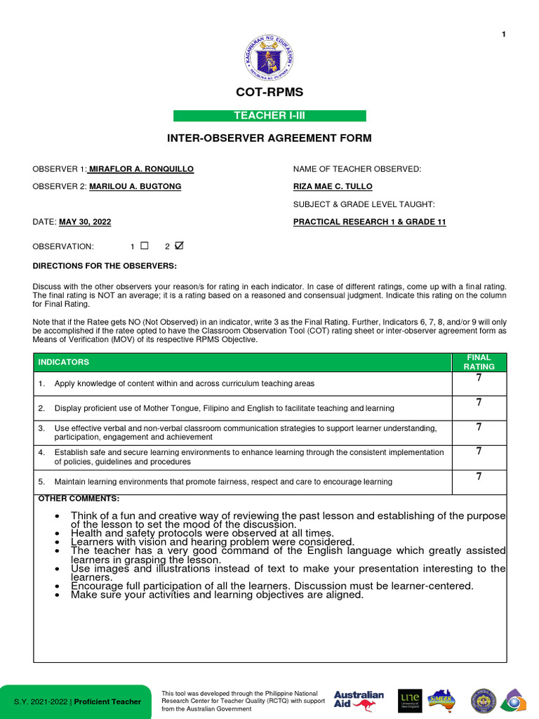COT Tullo2 | PDF | Learning | Teachers