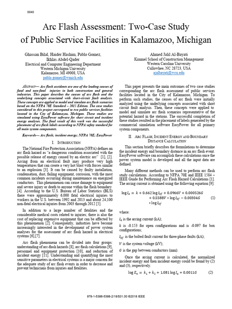 Paper (Bila) Arc Flash Assesment Two-Cae Study of Public Service | PDF | Electrical Engineering ...