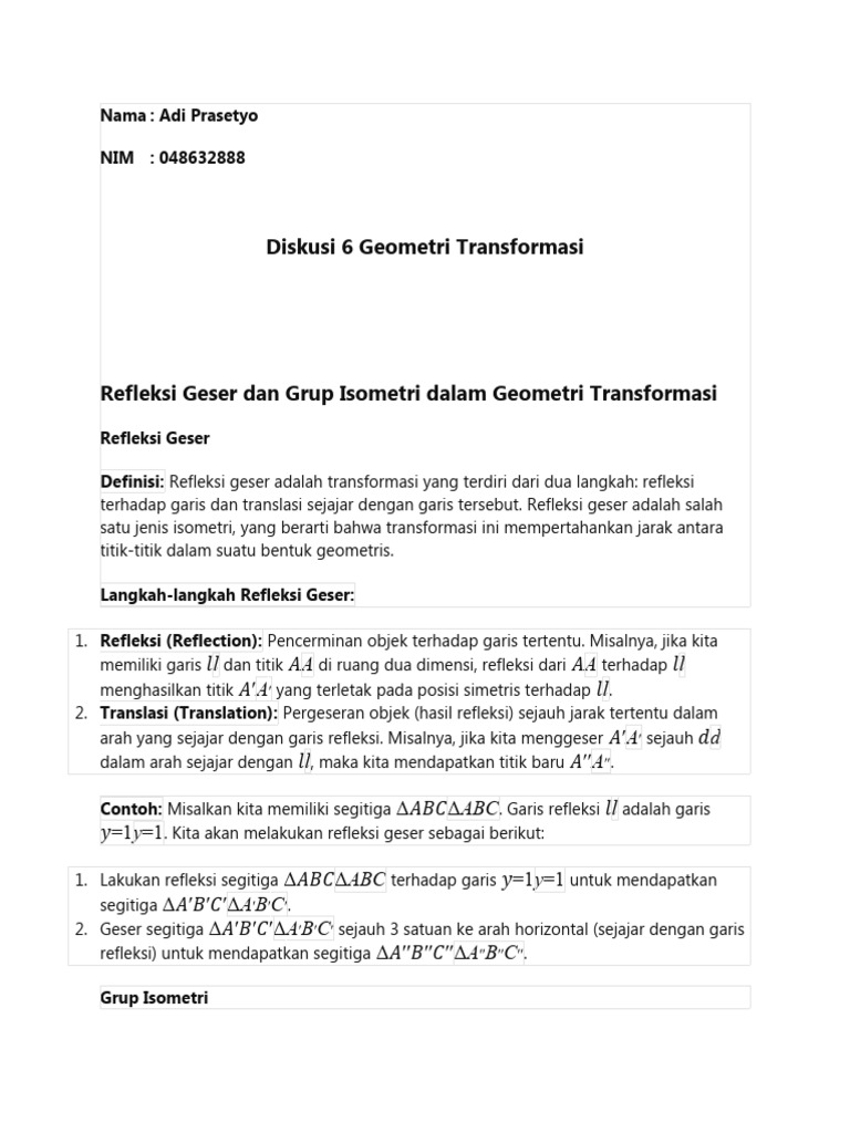 Refleksi Geser dan Grup Isometri Geometri | PDF