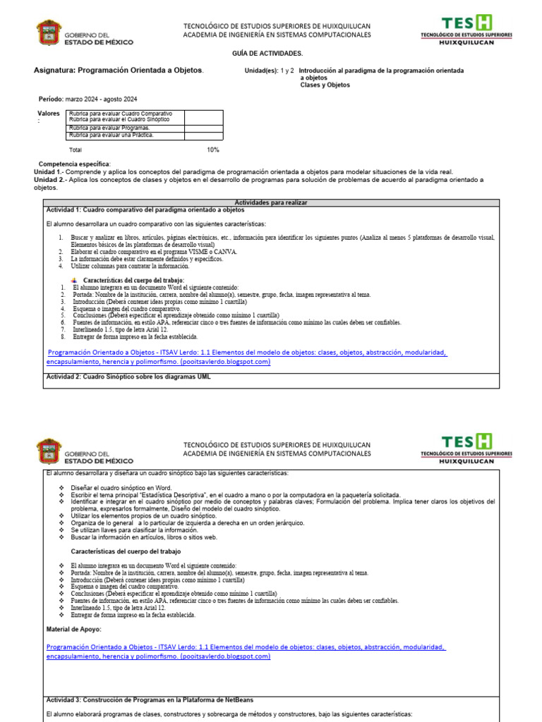 Guía de Actividades POO | PDF | Programación orientada a objetos ...