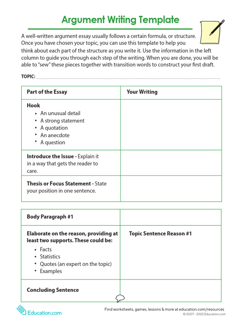 Argument Writing Template | PDF | Essays | Reason