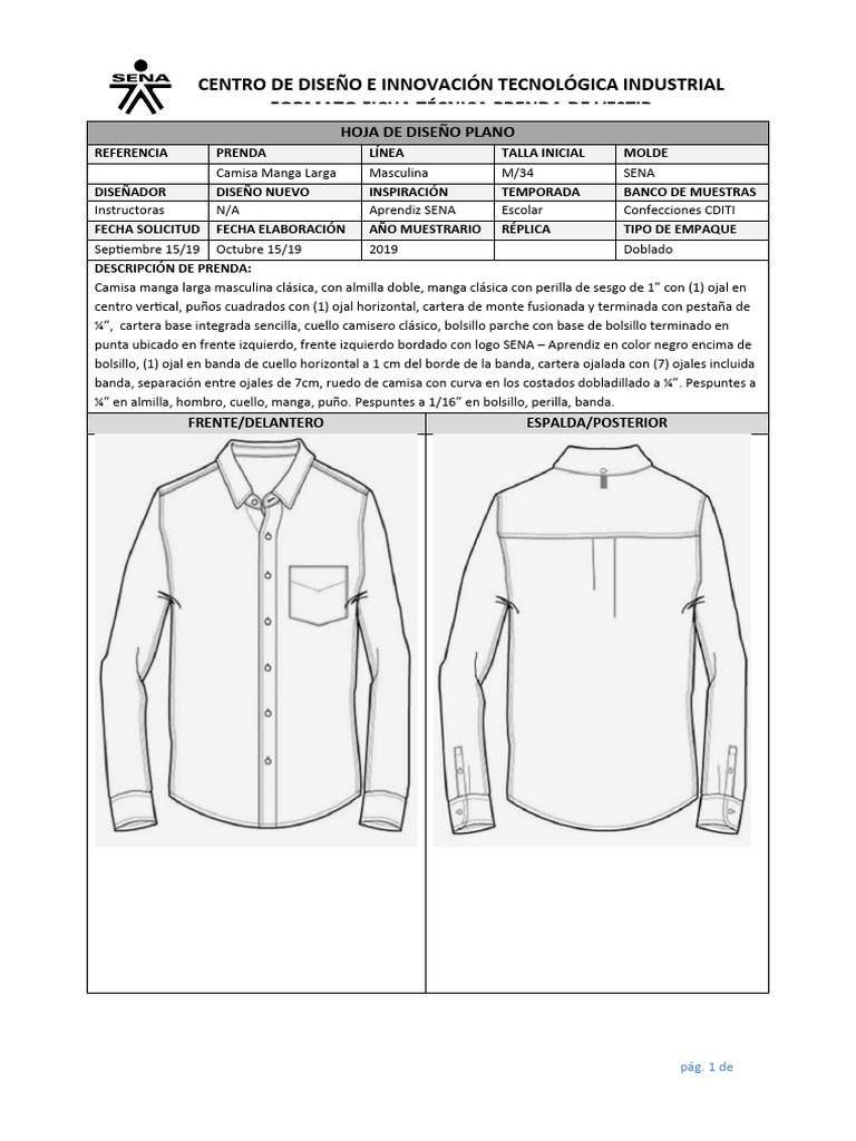 Ficha Tecnica Camisa Manga Larga Masculina Sena 2019 | PDF | Ropa | Camisa