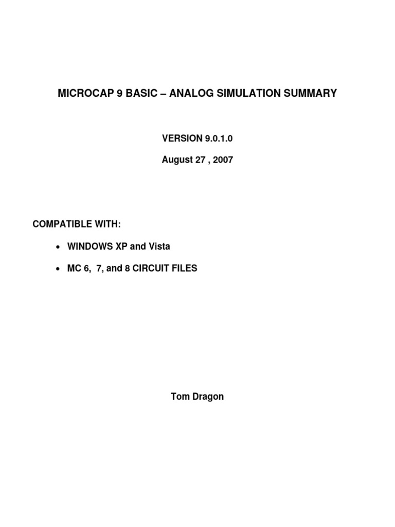 MICROCAP 9 BASIC-ANALOG SIMULATION SUMMARY | Download Free PDF | Resistor | Operational Amplifier