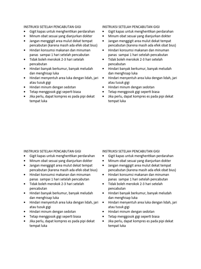 Instruksi Setelah Pencabutan Gigi | PDF