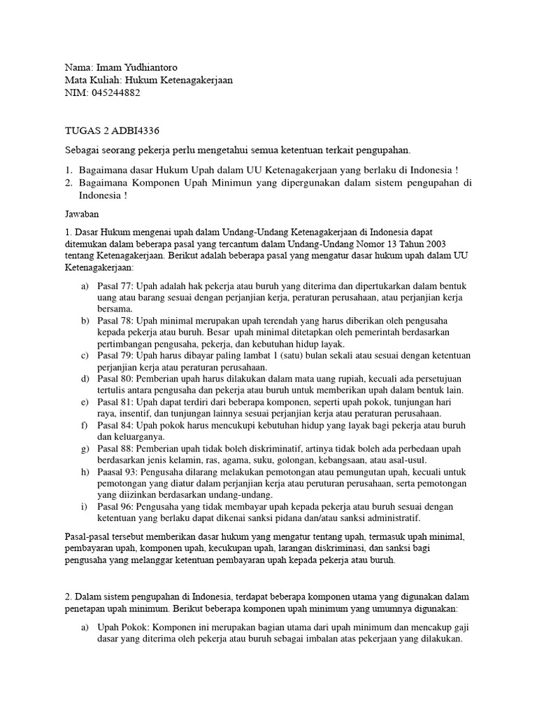 Tugas 2 Imam Yudhiantoro Hukum Ketenagakerjaan | PDF