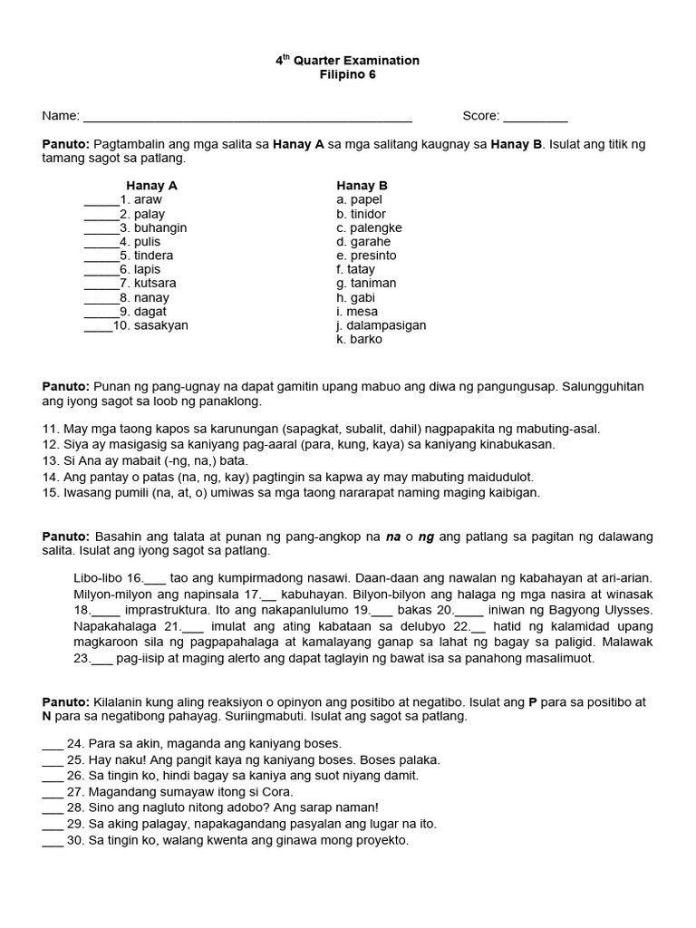 Filipino 6 - Quarter 4 | PDF
