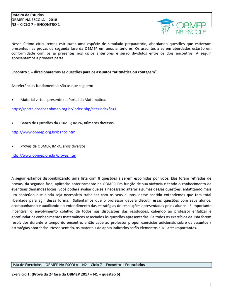Simulado OBMEP 2018: Aritmética e Geometria | PDF | Triângulo | Matemática
