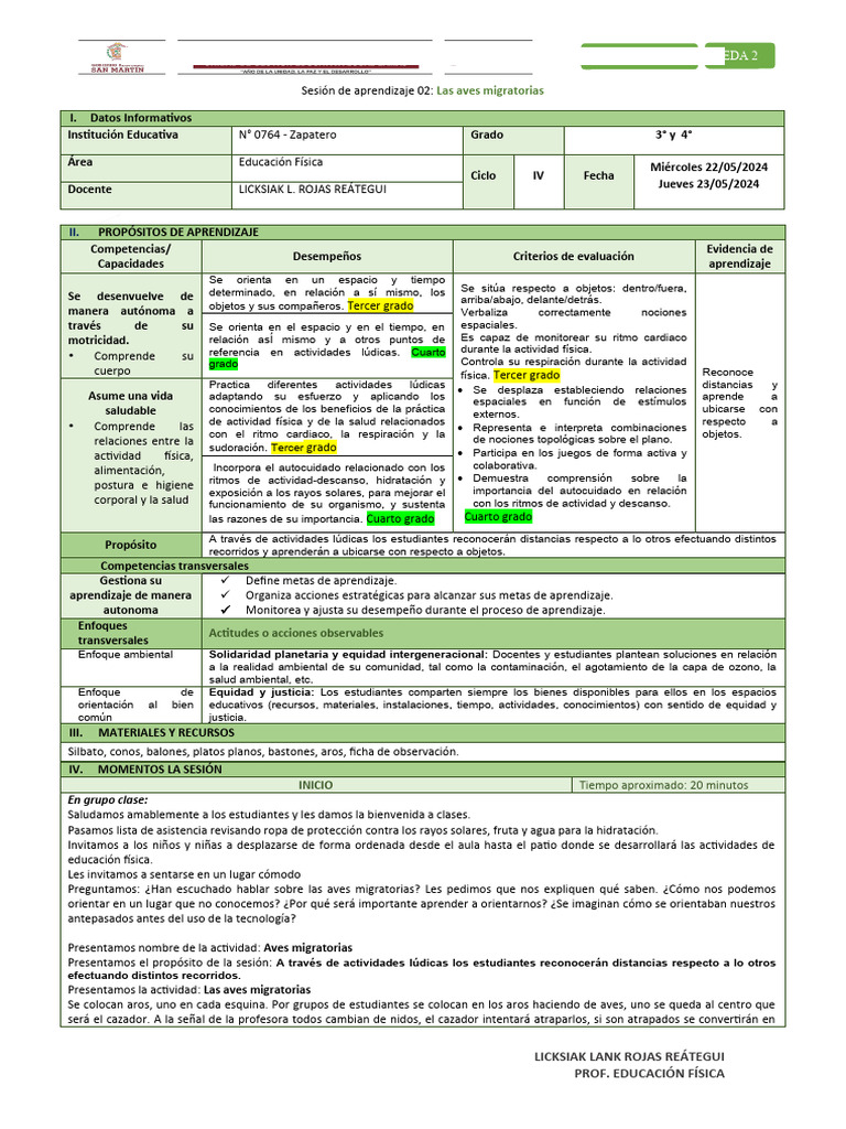 Semana 02 - EDA 2 - 3° y 4° | Descargar gratis PDF | Aprendizaje | Entorno natural