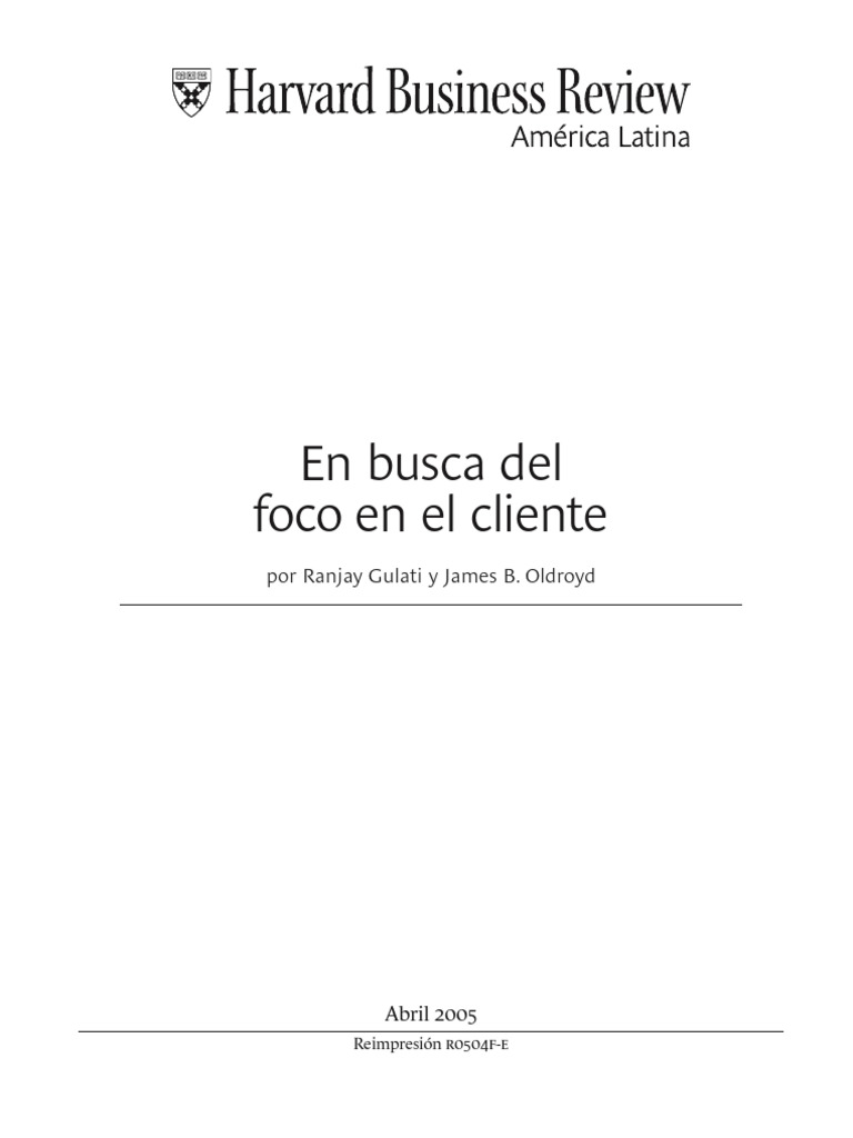 5 Articulo HBR 05 en Busca Del Foco en El Cliente | PDF | Marketing ...