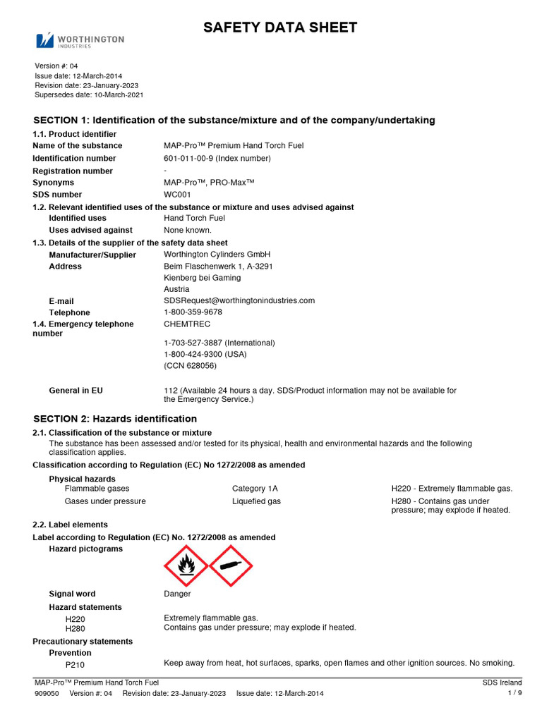 MAP-Pro MSDS 1 | Download Free PDF | Dangerous Goods | Firefighting
