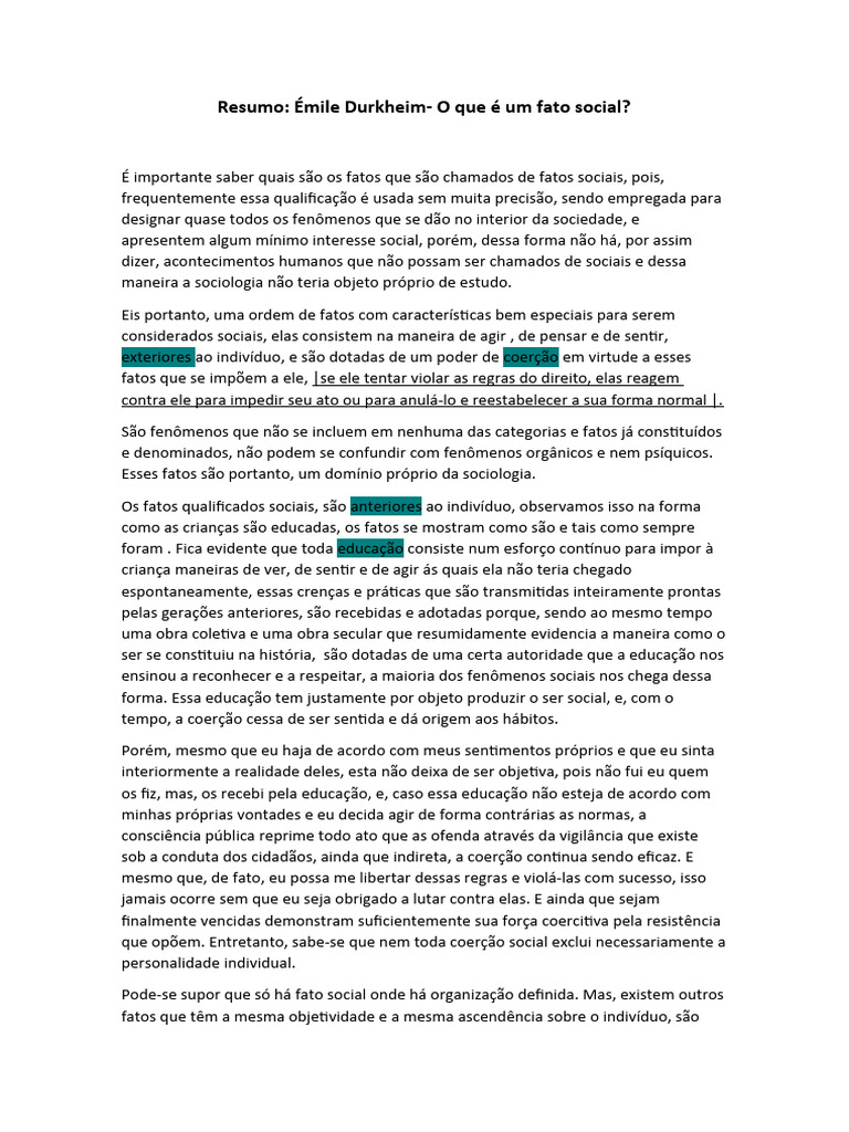 Resumo Emile Durkheim Download Grátis Pdf Sociologia émile Durkheim