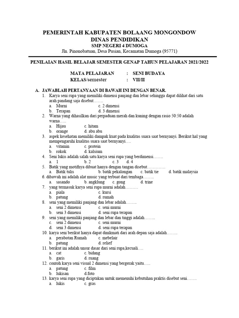 Soal SBK KLS 7 Sem 2 | PDF