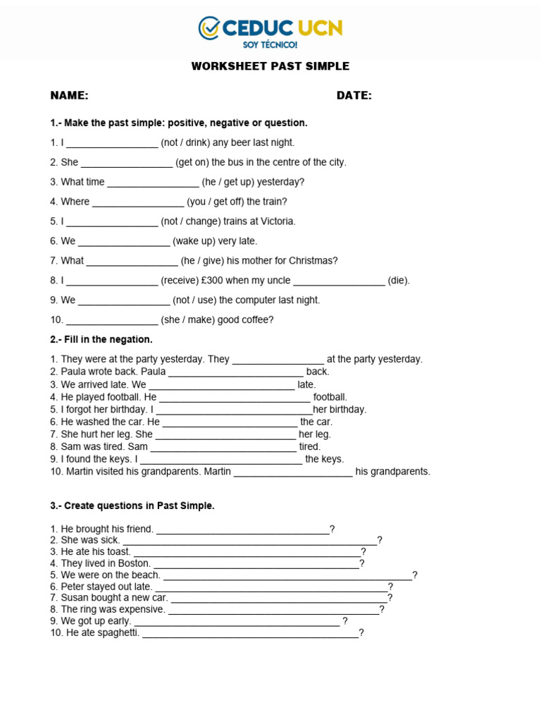 Past SImple Worksheet | PDF