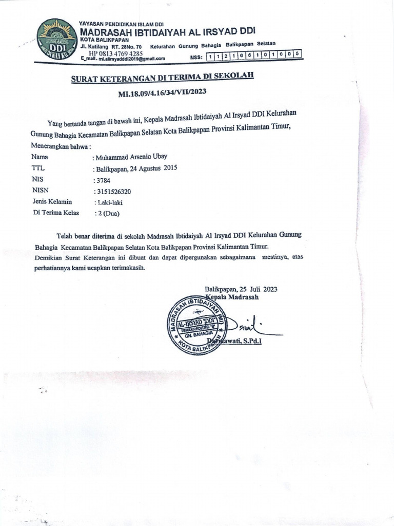 Surat Mutasi Atas Nama Muhammad Arsenio Ubay | PDF Surat Mutasi Atas Nama Muhammad Arsenio Ubay | PDF