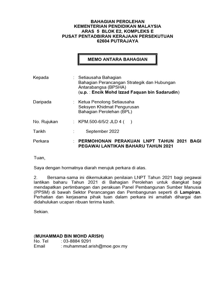 Contoh Memo Antara Bahagian | PDF