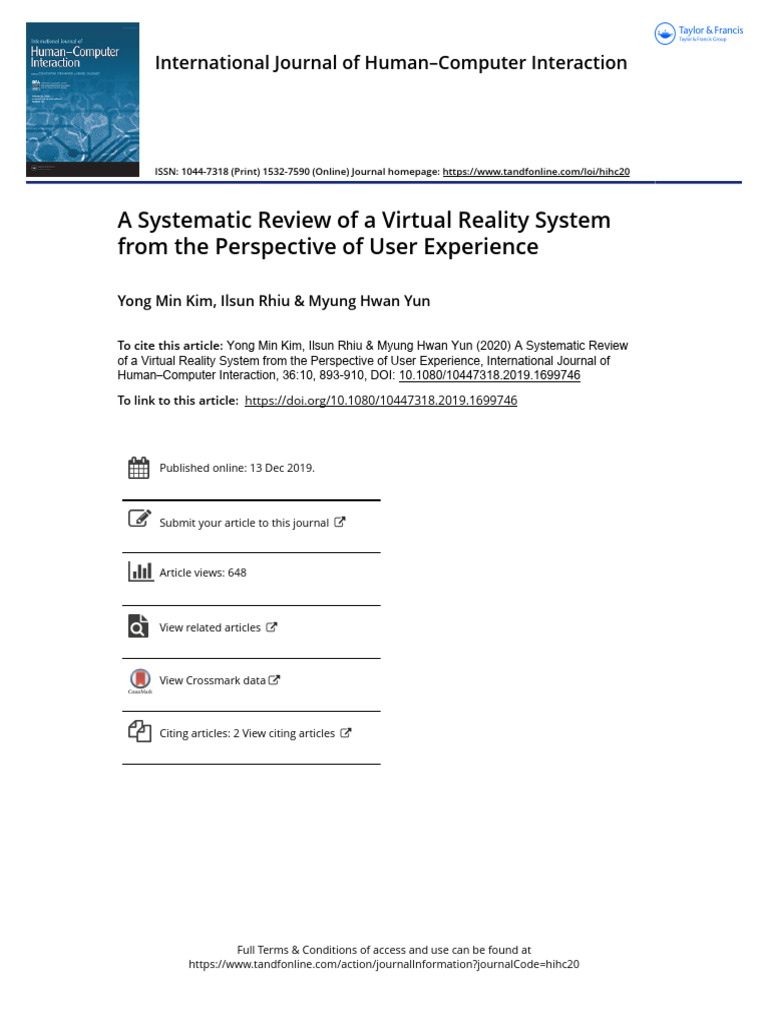 A Systematic Review of A Virtual Reality System From The Perspective of User Experience | PDF ...