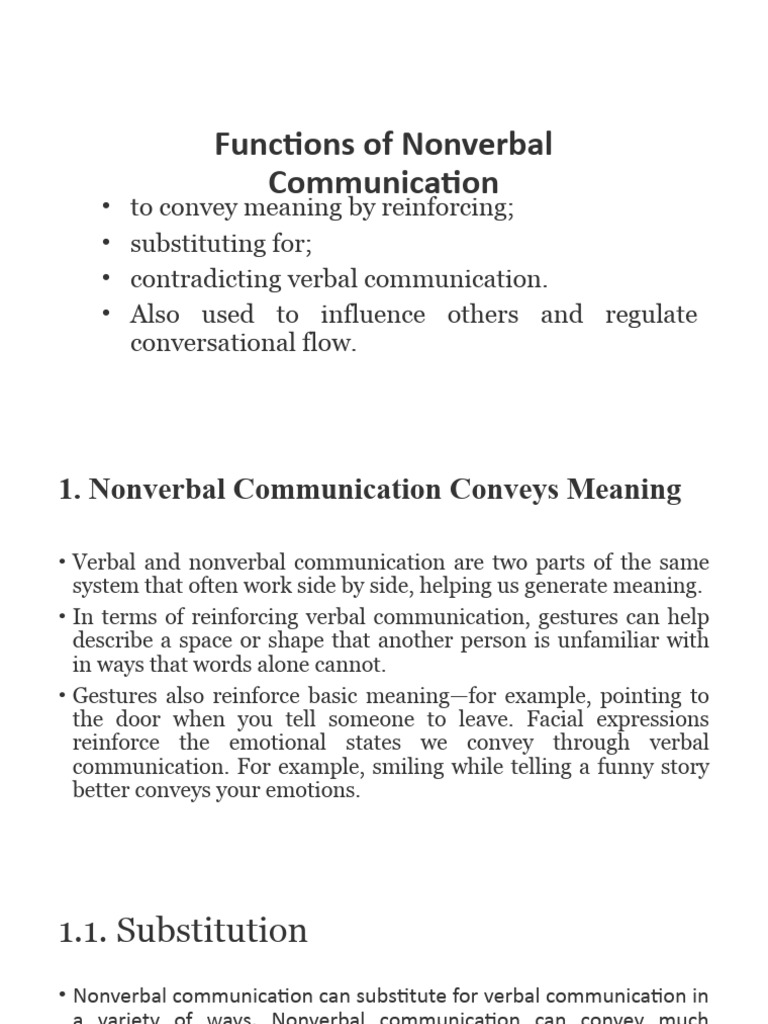Functions of Nonverbal Communication | PDF | Nonverbal Communication ...
