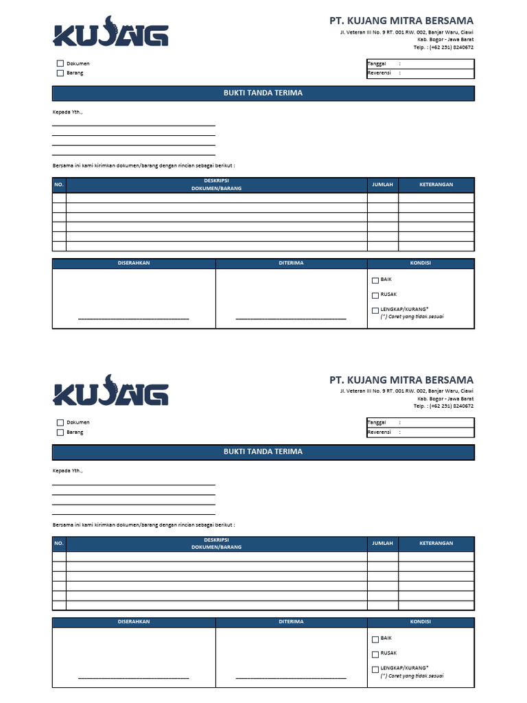 Form Tanda Terima Brang & Dokumen | PDF