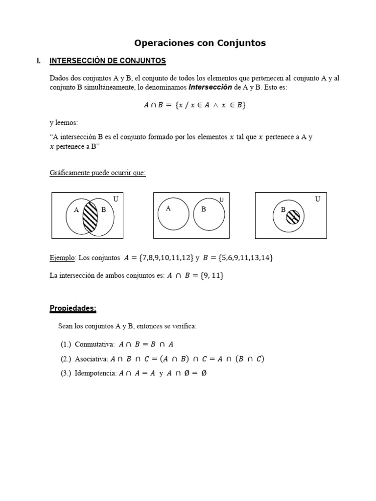 Operaciones - Conjuntos A | PDF | Conjunto (Matemáticas) | Intersección ...