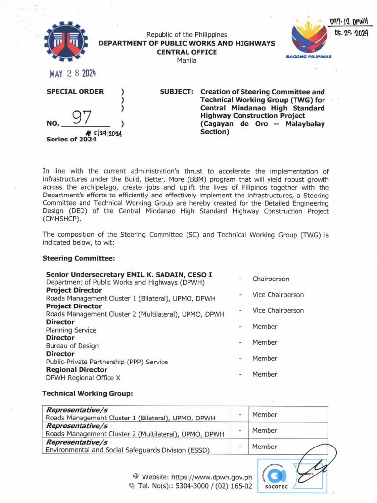 SUBJECT: Creation of Steering Committee and Central Mihdanao High ...