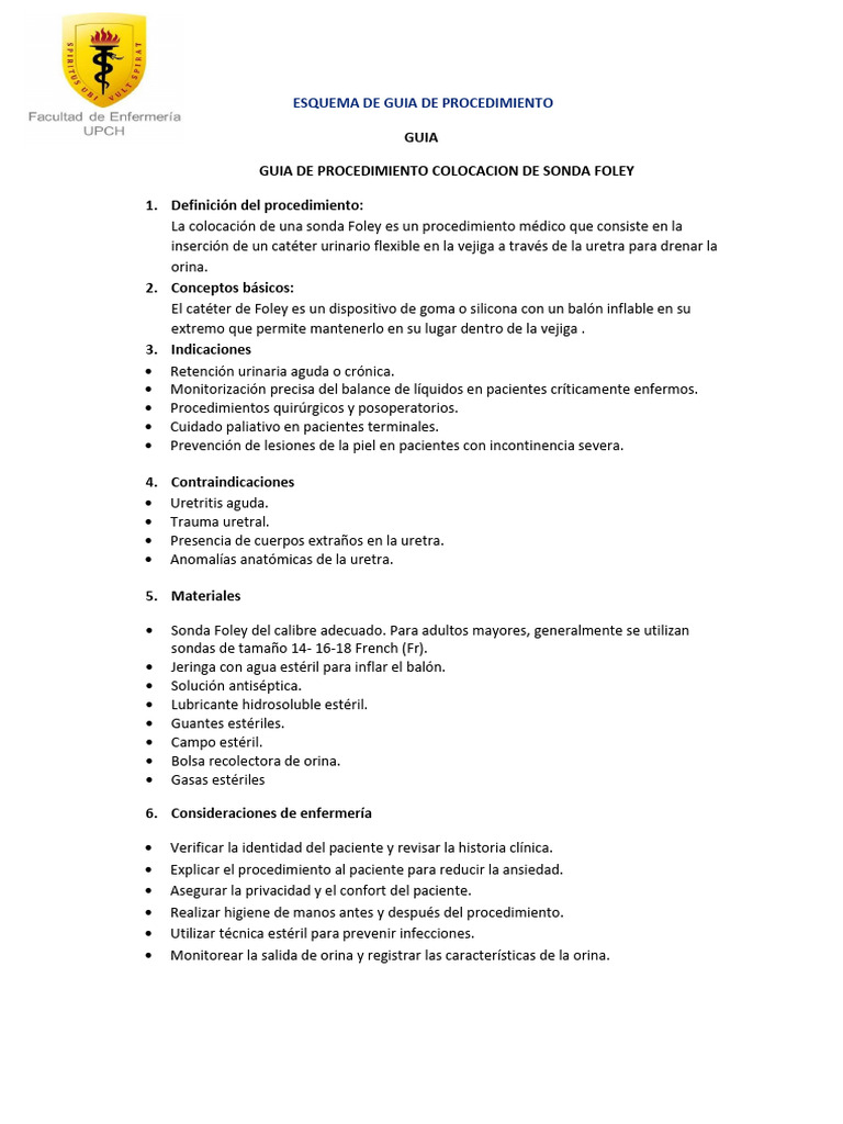 Guia de Procedimiento Colocacion de Sonda Foley | PDF | Lavado de manos ...