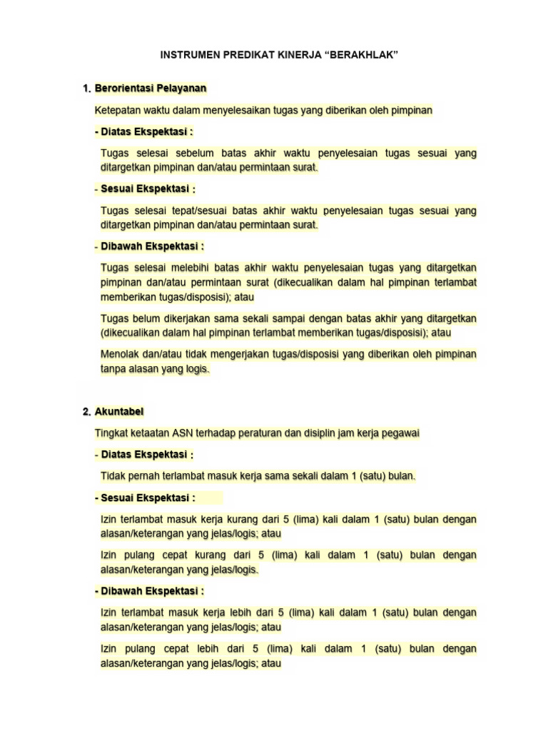 Instrumen Predikat Kinerja Berakhlak | PDF