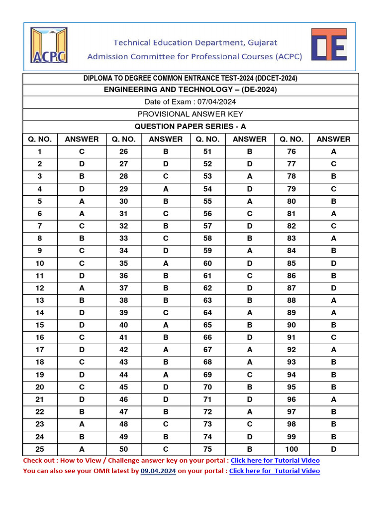 Diploma To Degree Engineering Provisional Answer Key1712502215 | PDF ...